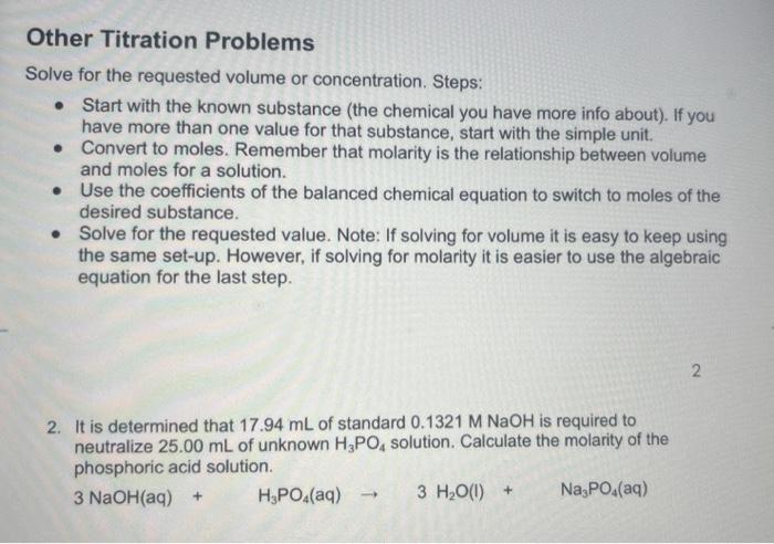 Solved Other Titration Problems Solve for the requested | Chegg.com