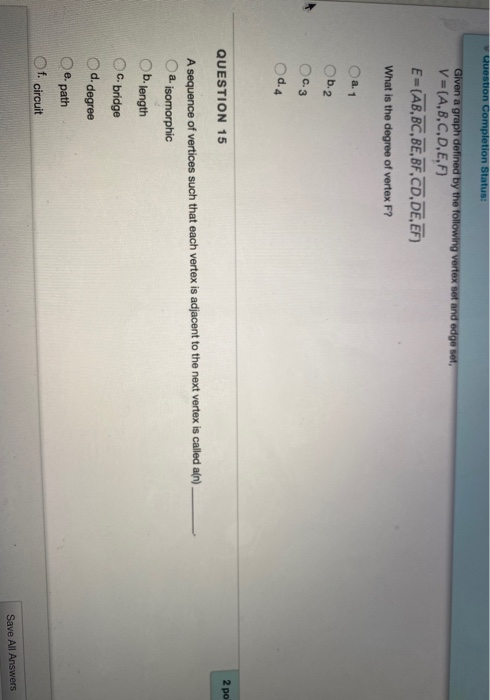Solved question Completion Status: Given a graph defined by | Chegg.com