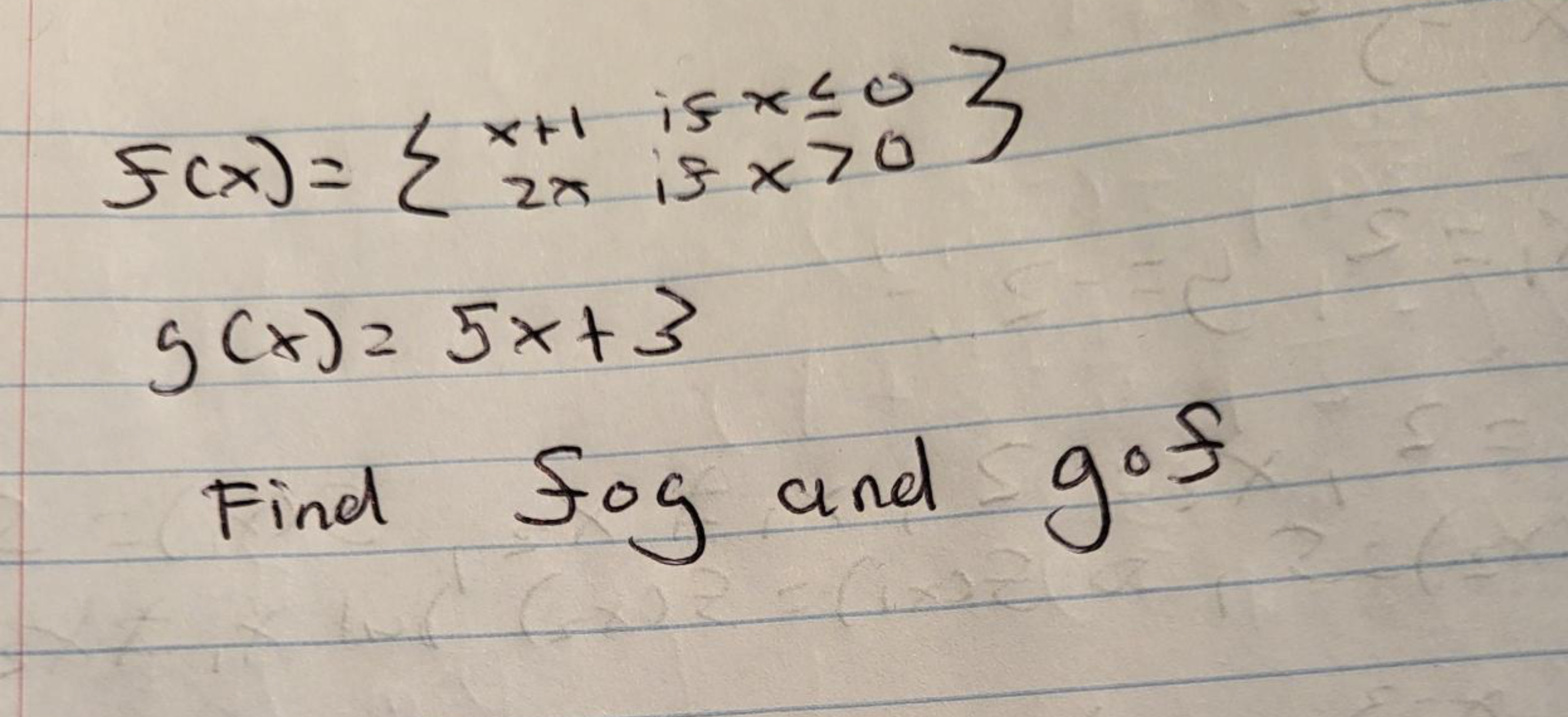 Solved f(x)={[x+1 if x≤02π if x>0]}g(x)=5x+3Find f@g ﻿and | Chegg.com