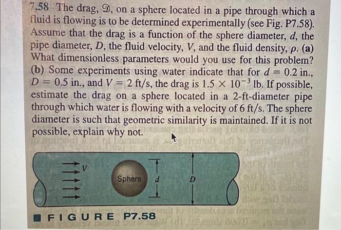 Solved 7.58 The drag, D, on a sphere located in a pipe | Chegg.com