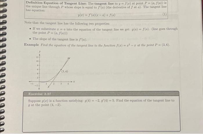 Solved Definition Equation of Tangent Line: The tangent line | Chegg.com