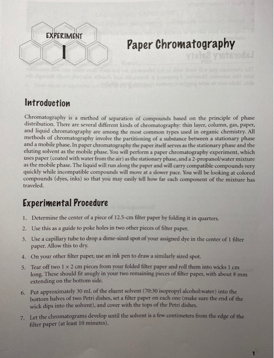 EXPERIMENT Paper Chromatography 1912 posode | Chegg.com