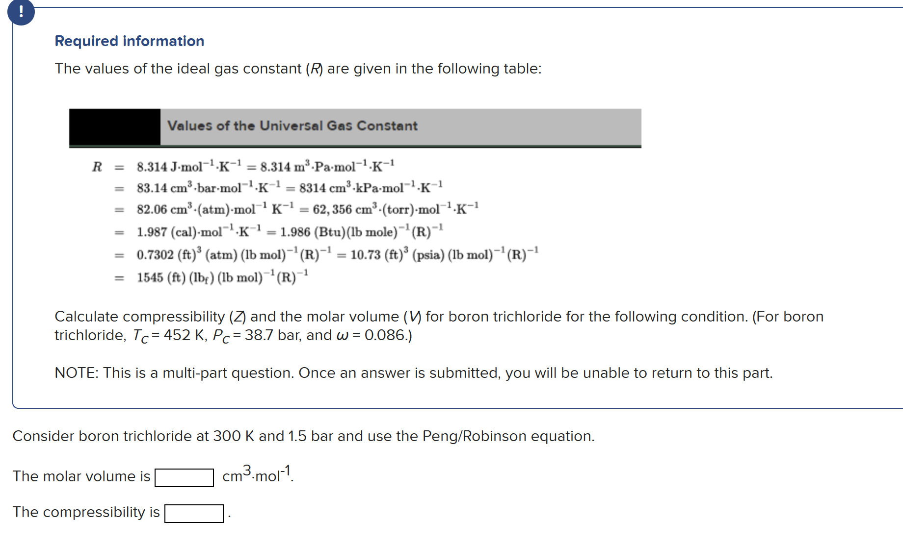 Required informationThe values of ﻿the ideal gas | Chegg.com