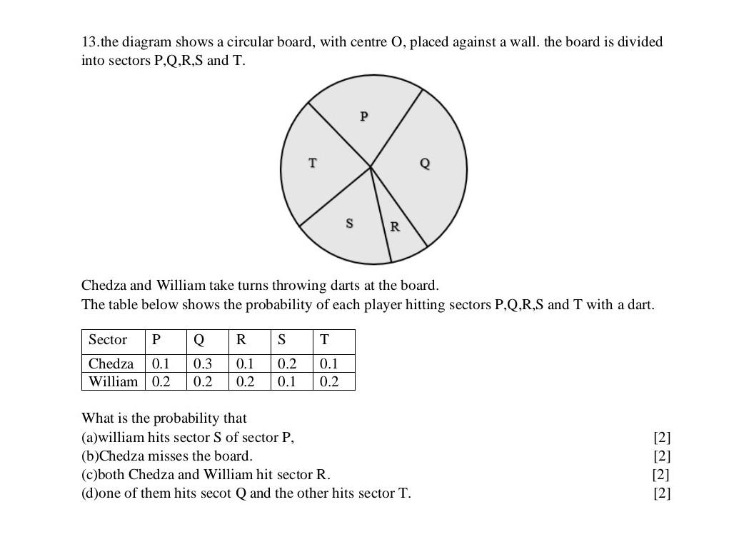 Solved 13.the diagram shows a circular board, with centre O, | Chegg.com