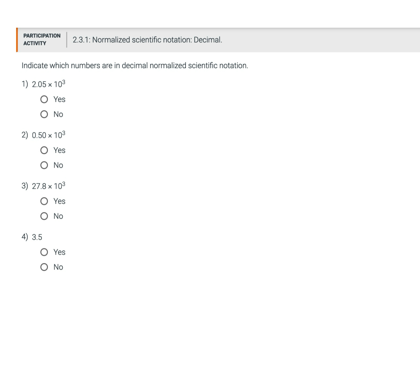 Solved PARTICIPATIONACTIVITY2.3.1: Normalized scientific | Chegg.com