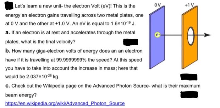 Solved Let's learn a new unit- the electron Volt (eV) ! This | Chegg.com