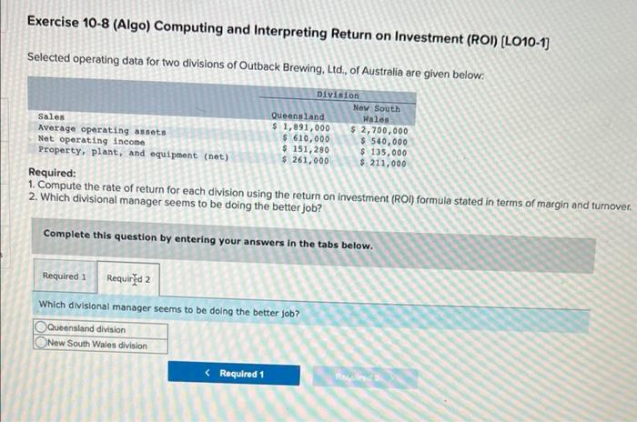 Solved Exercise 10-8 (Algo) Computing and Interpreting | Chegg.com