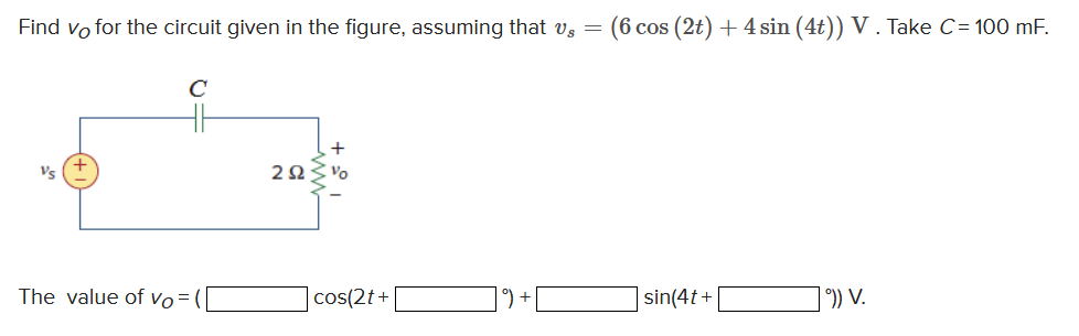 Solved Find vO ﻿for the circuit given in the figure, | Chegg.com