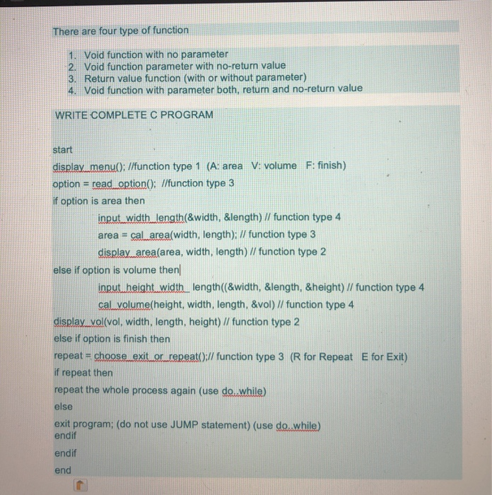 Solved There are four type of function 1. Void function with | Chegg.com