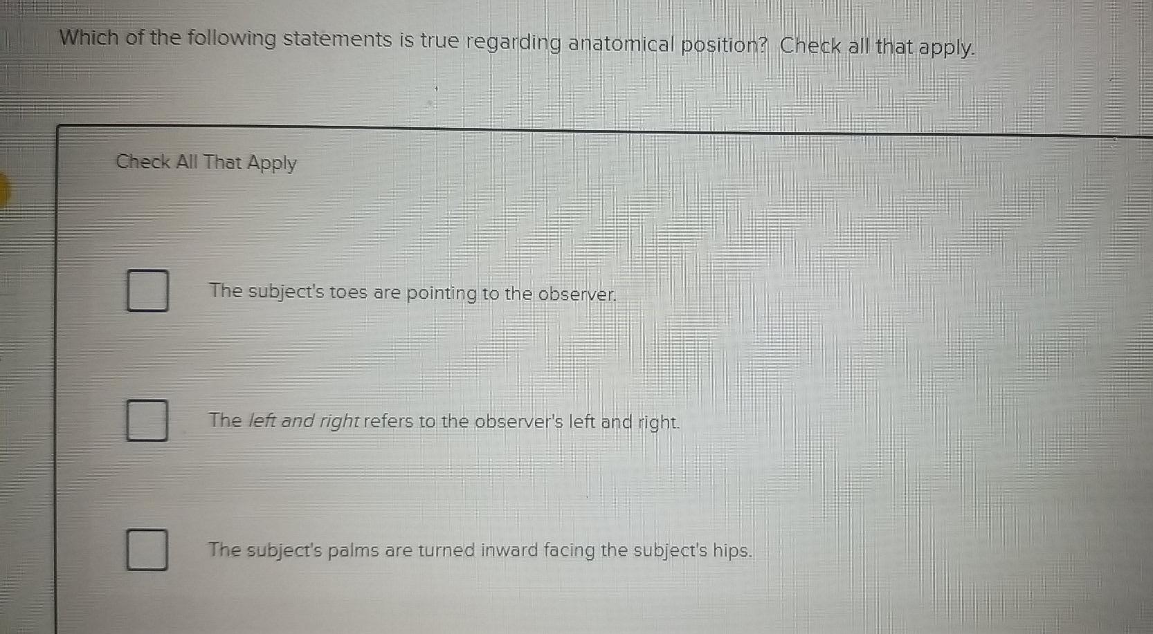 Solved The subject's toes are pointing to the observer. The | Chegg.com