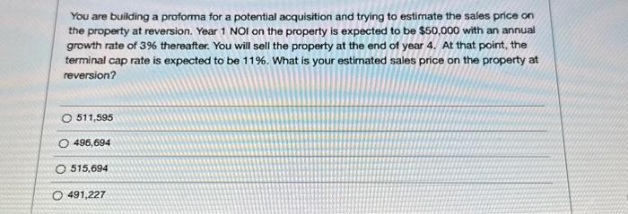Solved You are building a proforma for a potential | Chegg.com