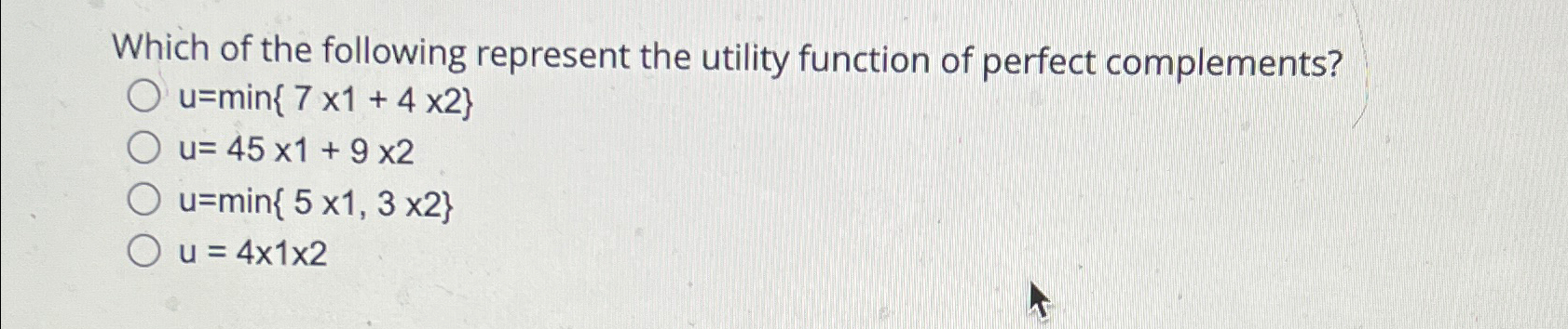Solved Which of the following represent the utility function | Chegg.com
