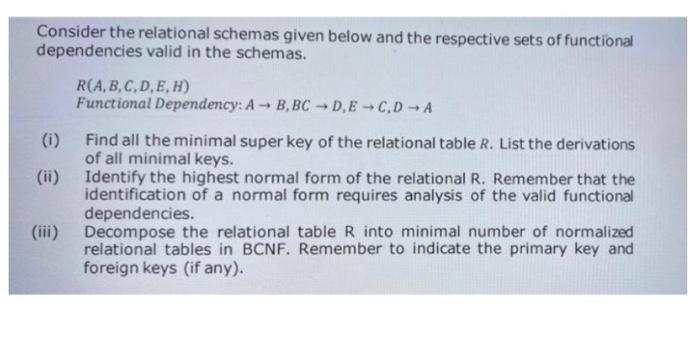 Solved Consider the relational schemas given below and the | Chegg.com