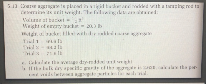 Solved 5.13 Coarse aggregate is placed in a rigid bucket and | Chegg.com
