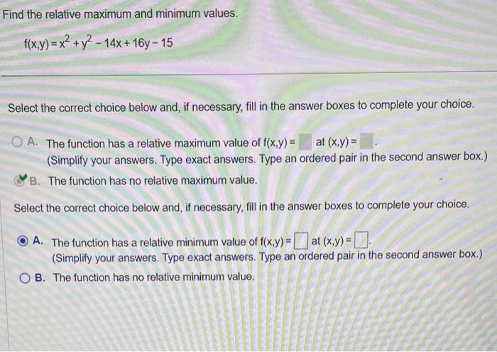 Solved Find the relative maximum and minimum values. | Chegg.com