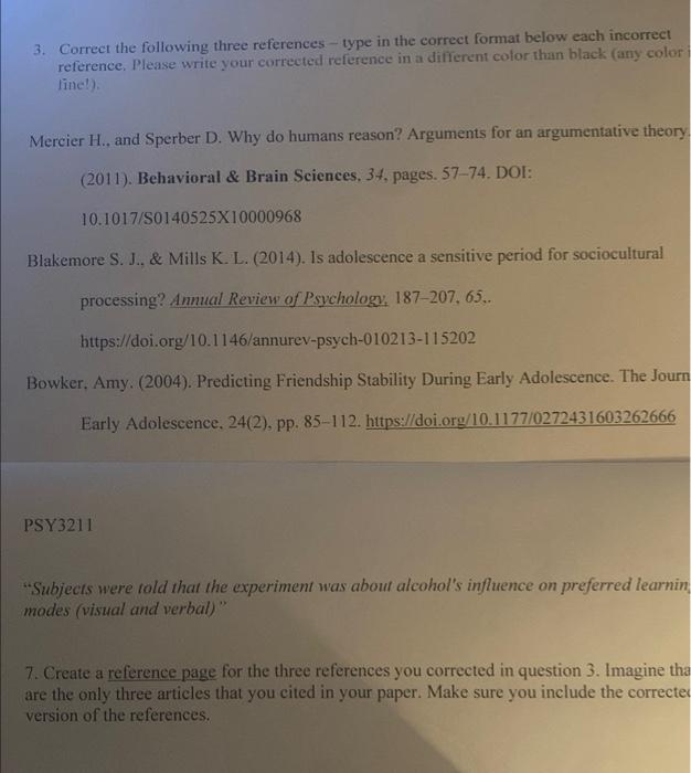 Solved 3. Correct the following three references - type in | Chegg.com