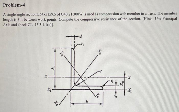 Solved A single angle section L64 551×9.5 of G40.21 300W is | Chegg.com
