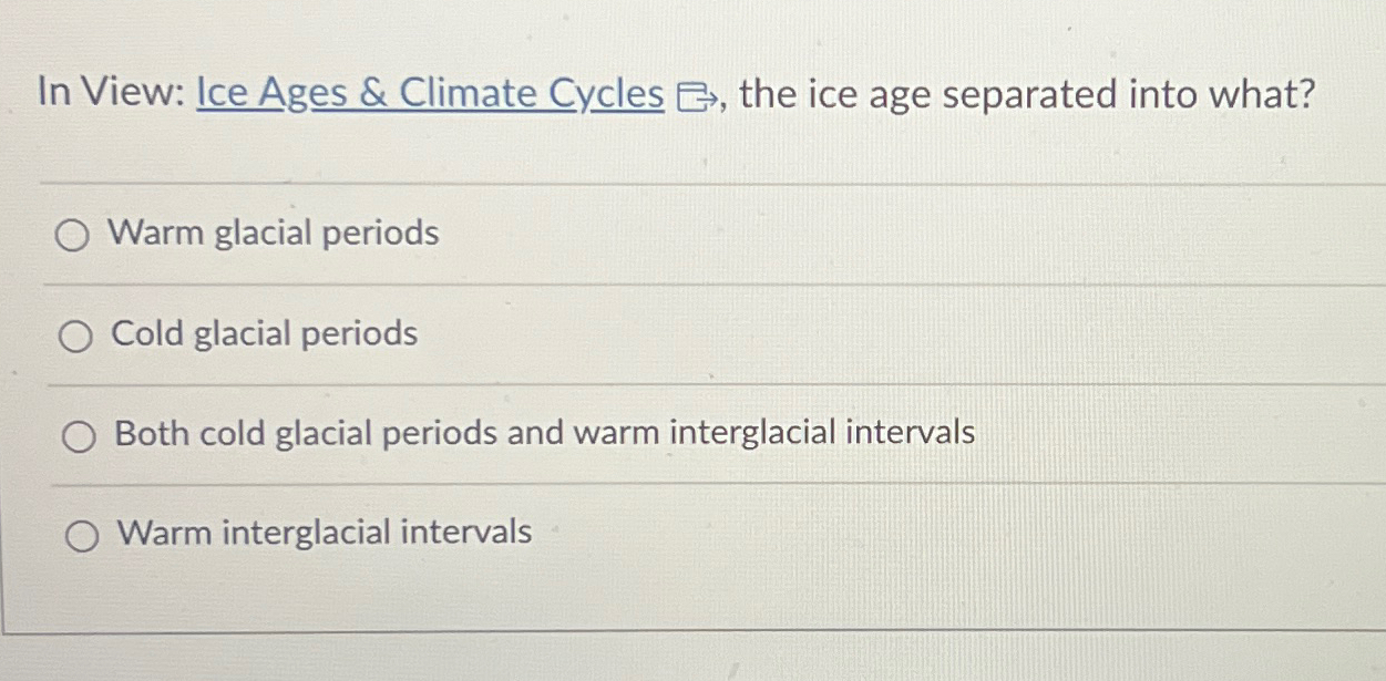 Solved In View: Ice Ages & Climate Cycles ⇉, ﻿the ice age | Chegg.com