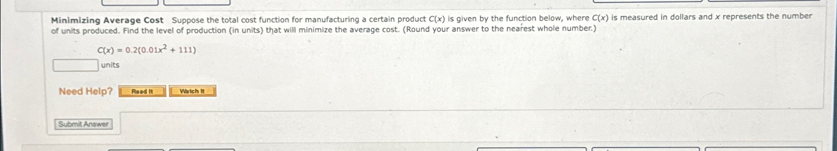 Solved Minimizing Average Cost Suppose the total cost | Chegg.com