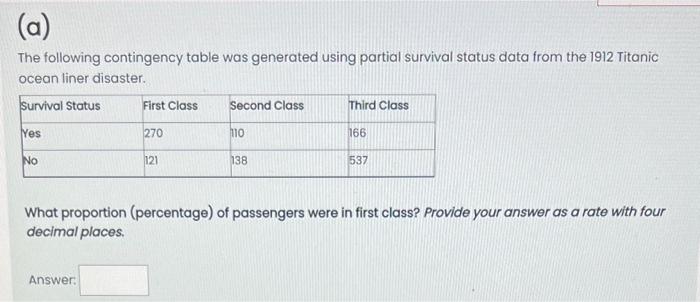 Solved The following contingency table was generated using | Chegg.com
