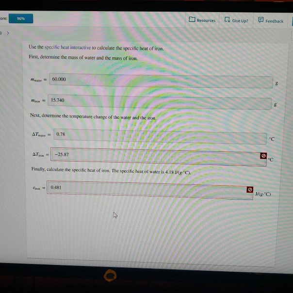 Solved Resources Escue up seedback Use the specific heat | Chegg.com