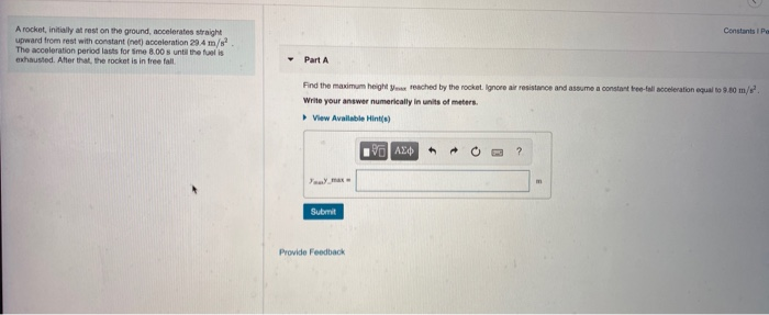Solved Constants IP A rocket, initially at rest on the | Chegg.com