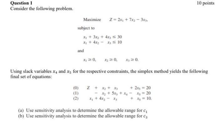 Solved Question 1 Consider the following problem. 10 points | Chegg.com