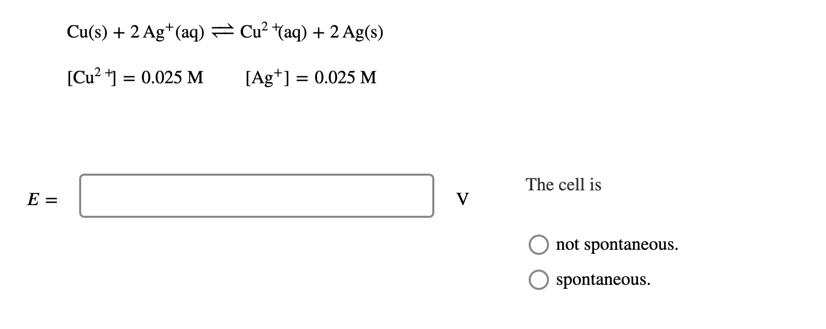 Solved Calculate The Cell Potential E ﻿for The Given