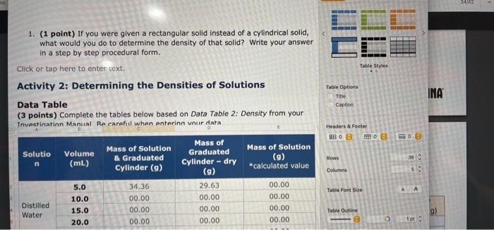Solved 3442 Table Styles Table Options Title Caption INA 1. | Chegg.com
