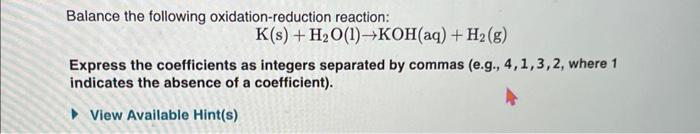 Solved Balance The Following Oxidation Reduction Reaction