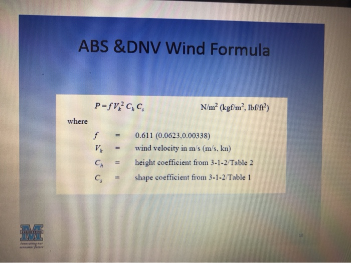 Problem 2. Use ABS &DNV Wind Formula to calculate the | Chegg.com