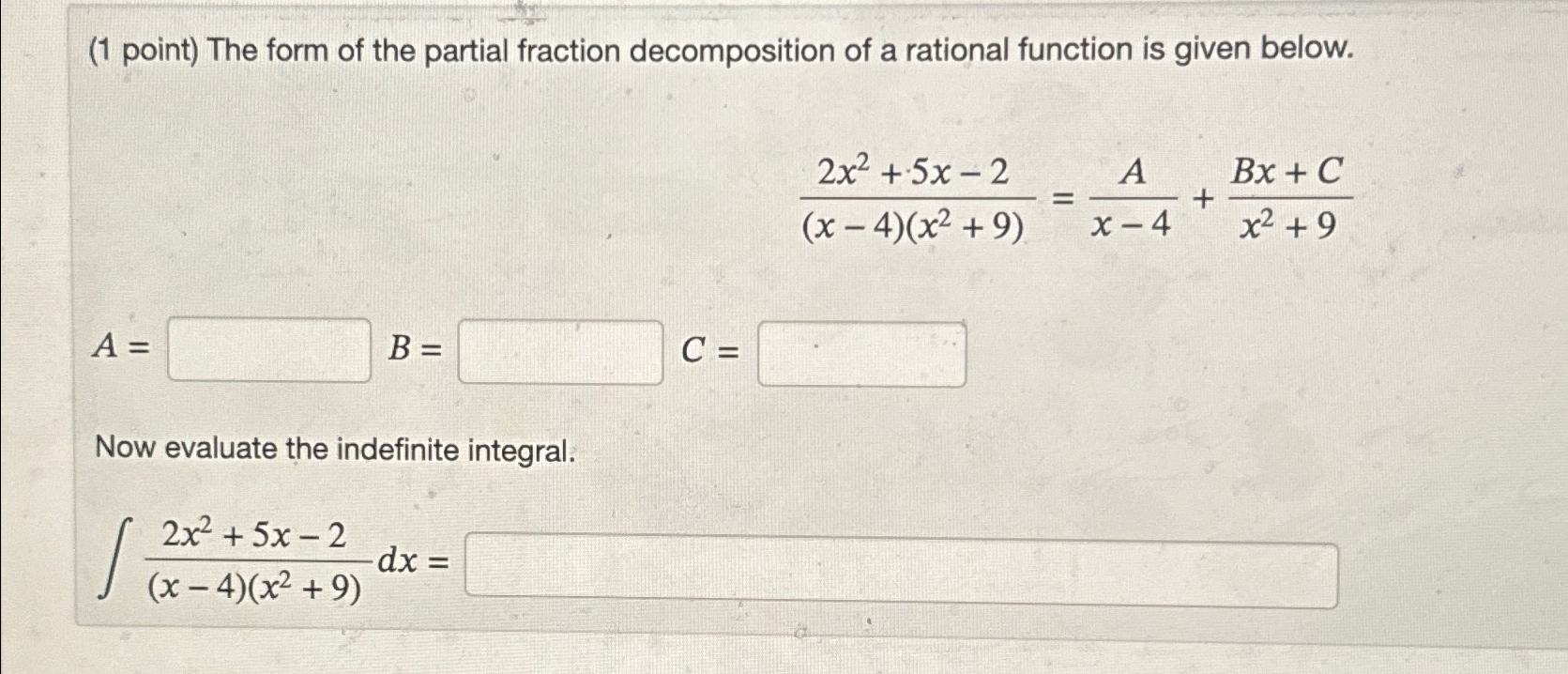 Solved (1 ﻿point) ﻿The form of the partial fraction | Chegg.com