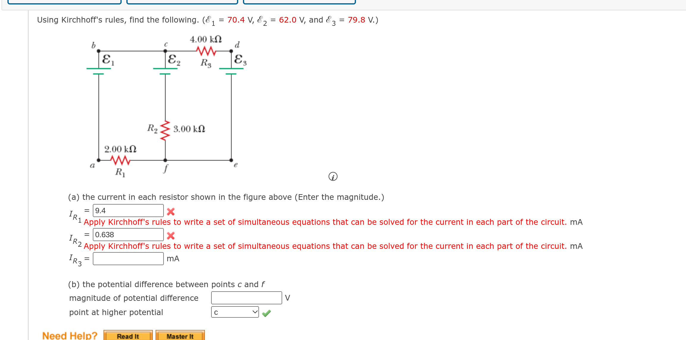 Solved Using Kirchhoff's rules, find the following. , ﻿and | Chegg.com