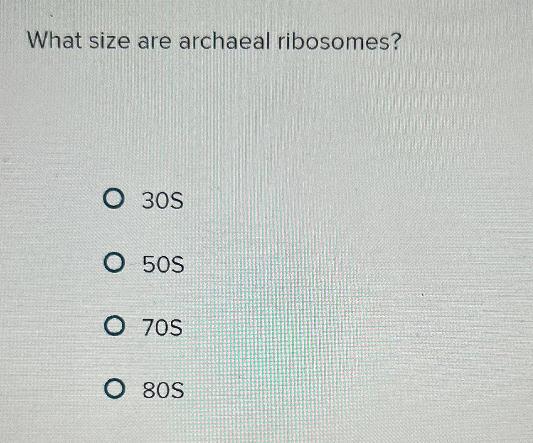 Solved What size are archaeal ribosomes?30S50S70S80S | Chegg.com