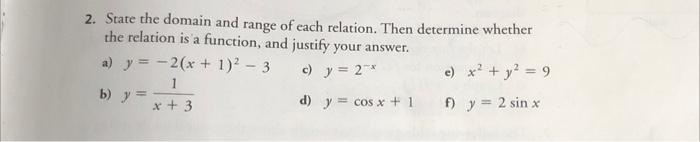 Solved 2. State the domain and range of each relation. Then | Chegg.com