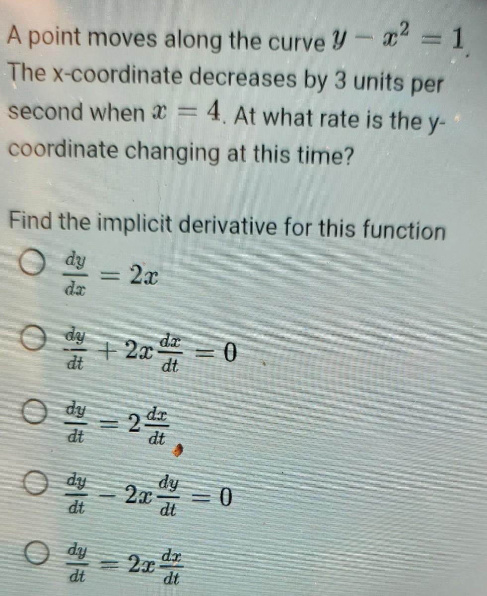 Solved A point moves along the curve y−x2=1 The x-coordinate | Chegg.com