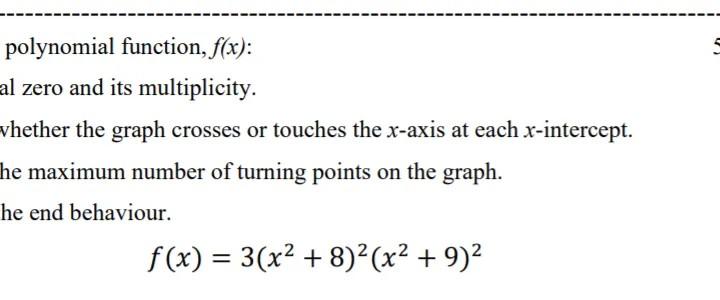 Solved polynomial function, f(x): zal zero and its | Chegg.com