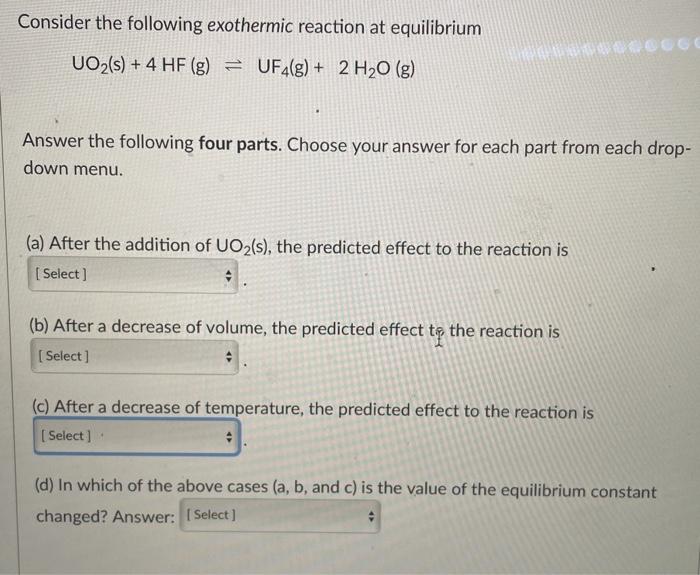 Solved Consider the following exothermic reaction at | Chegg.com