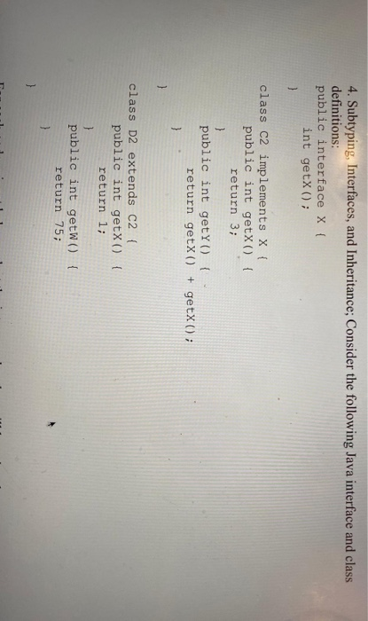 Solved 4. Subtyping, Interfaces, and Inheritance; Consider | Chegg.com