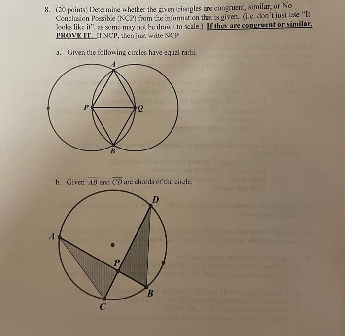 Solved 8. (20 points) Determine whether the given triangles | Chegg.com
