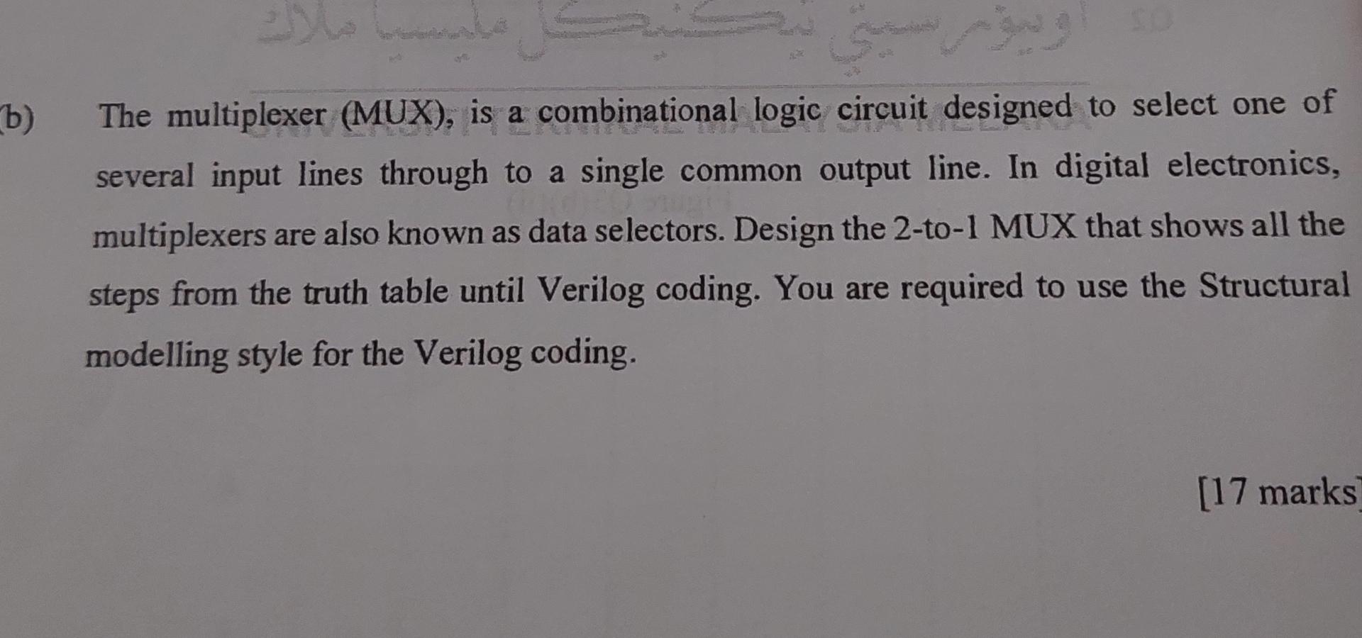 Solved (b) ﻿The multiplexer (MUX), ﻿is a combinational logic | Chegg.com