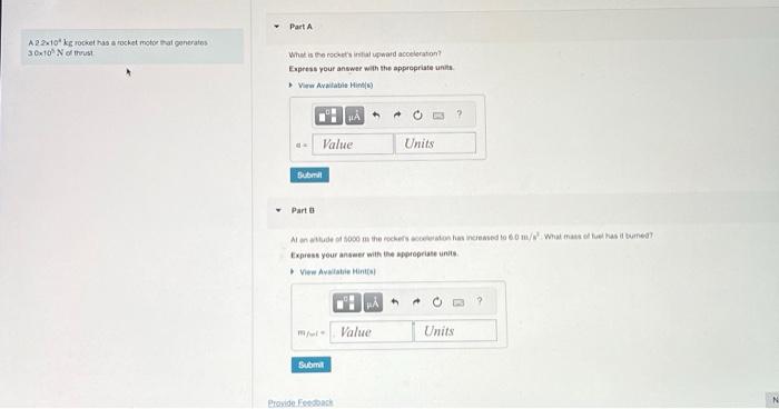 [Solved]: A 2.210kg rocket has a rocket motor Fat generates