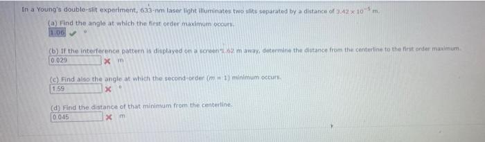 Solved In a Young's double-lit experiment, 633-nm laser | Chegg.com