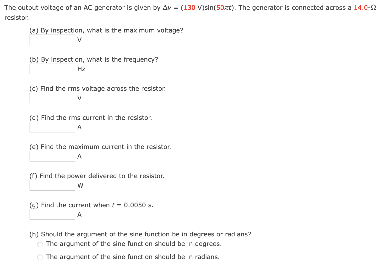 Solved The output voltage of an AC generator is given by | Chegg.com