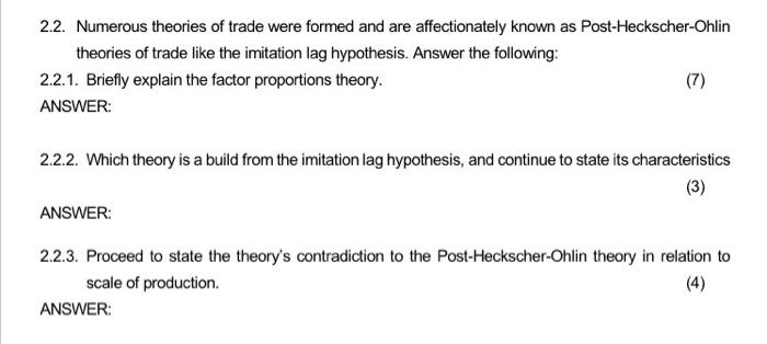 Solved 2.2. Numerous theories of trade were formed and are | Chegg.com