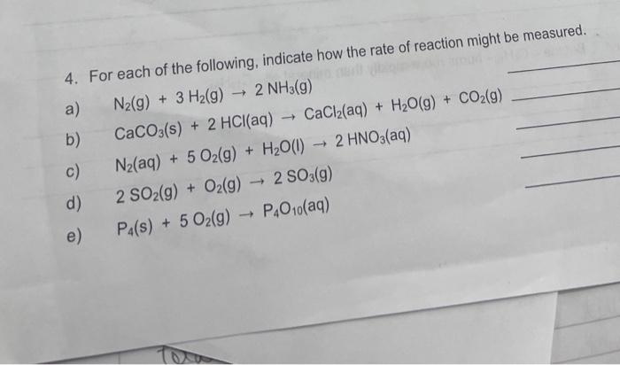 Solved 4. For each of the following, indicate how the rate | Chegg.com