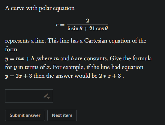 Solved A curve with polar equationr=25sinθ+21cosθrepresents | Chegg.com