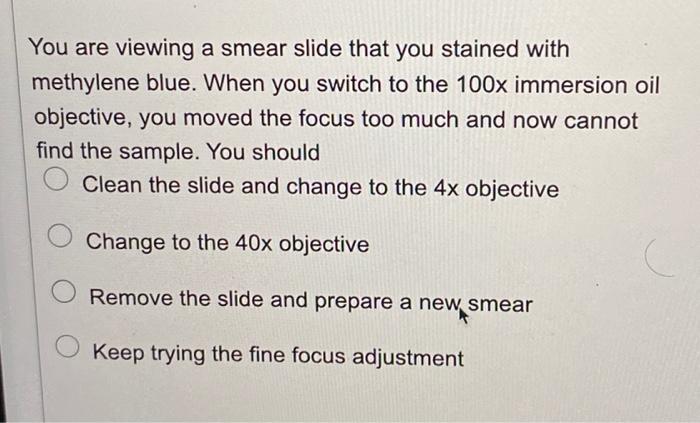 Solved Which of these lists the steps of preparing a smear | Chegg.com