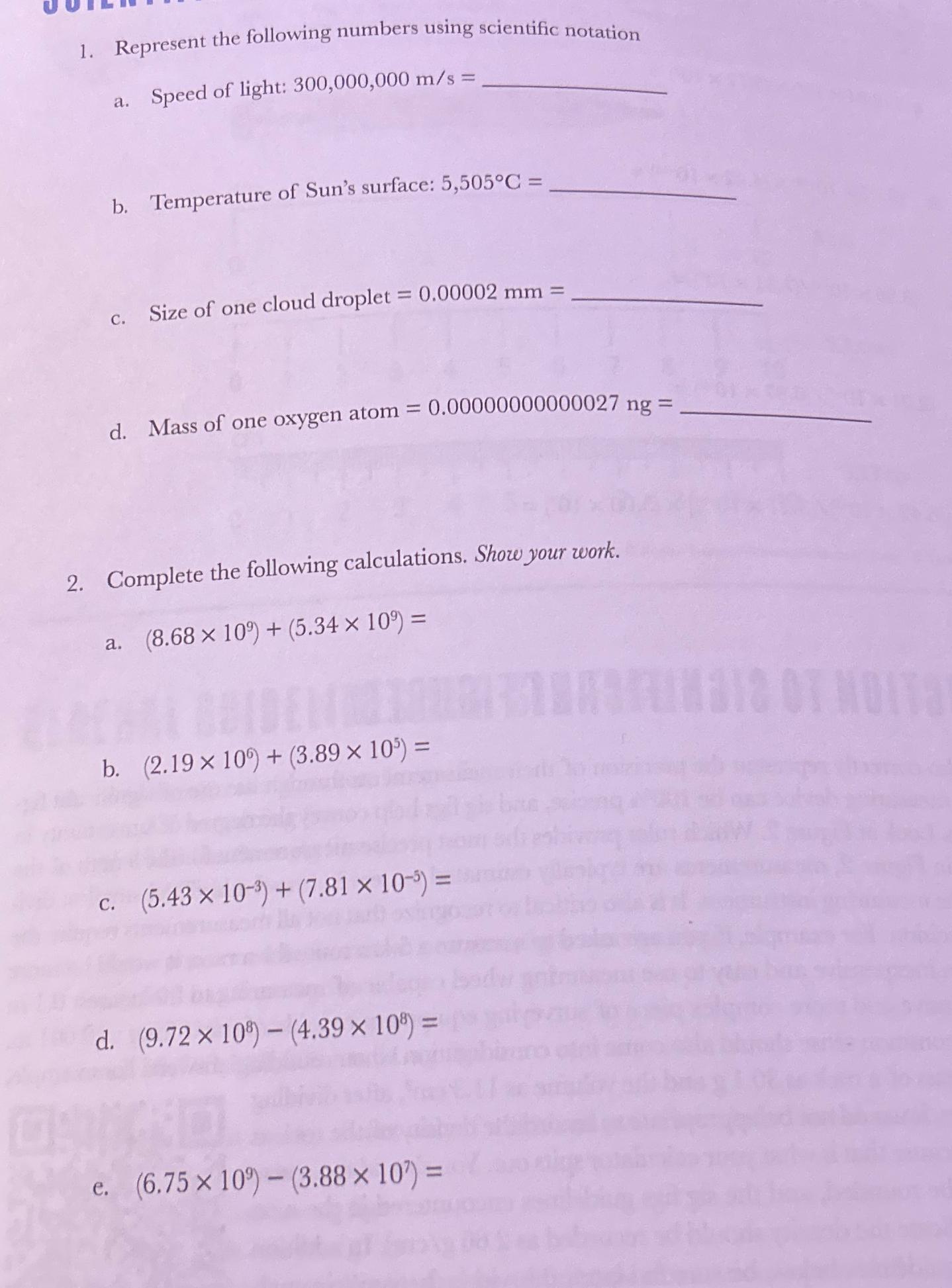 Solved Represent the following numbers using scientific | Chegg.com