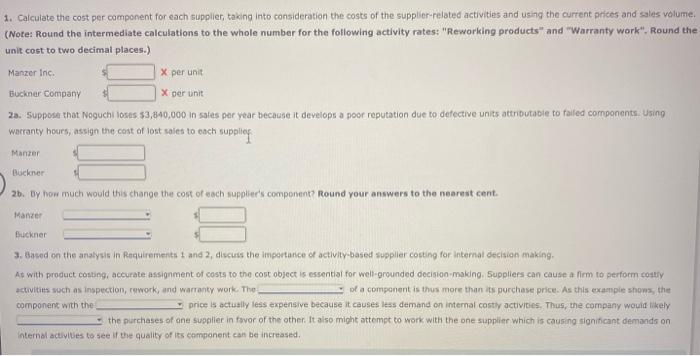 Solved Activity-Based Suppller Costing Noguchi Company | Chegg.com